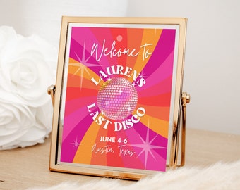 Last Disco Bachelorette Party Custom Sign Canva Template | Etsy