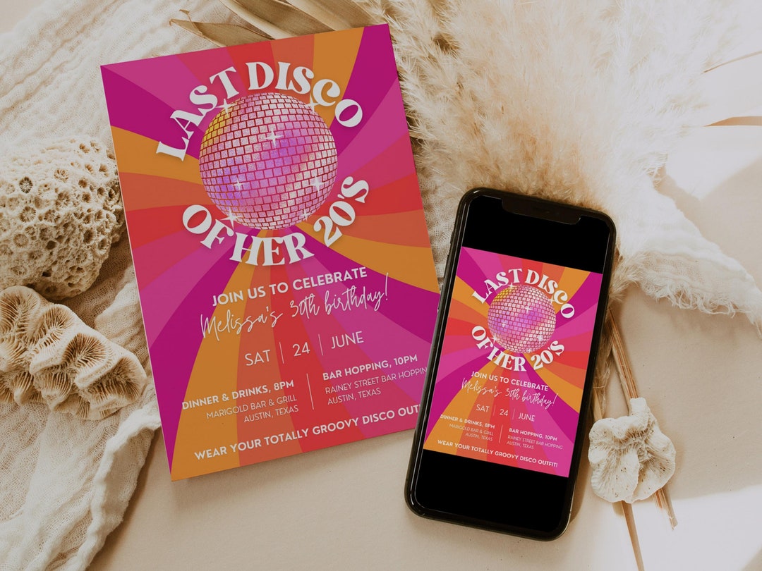 30th Disco Birthday Party Invitation Template for Retro & Groovy 70s Dirty 30 Bday for Women ...