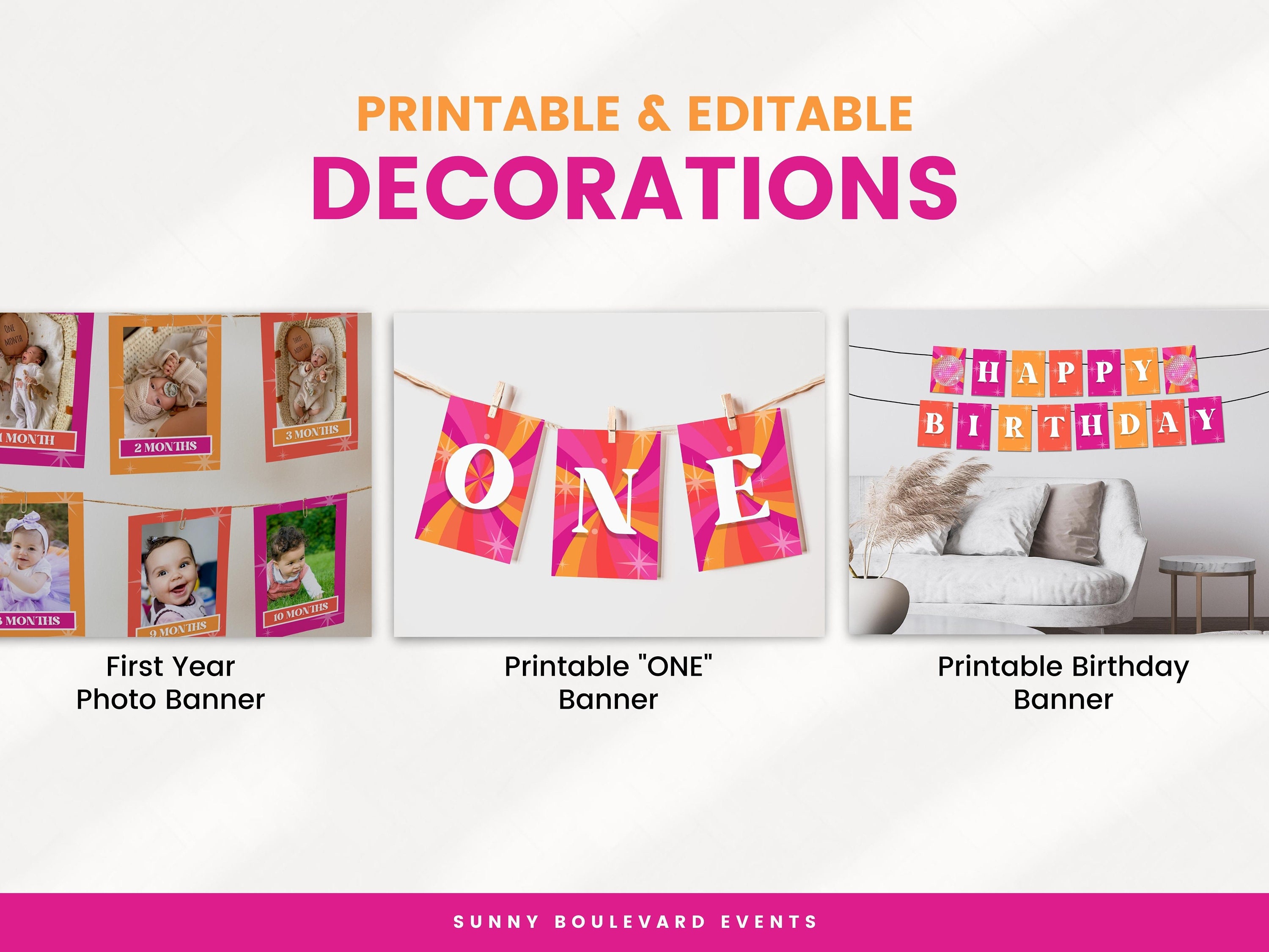 Disco 1st Birthday Party Sign Bundle With Printable Decorations for ...