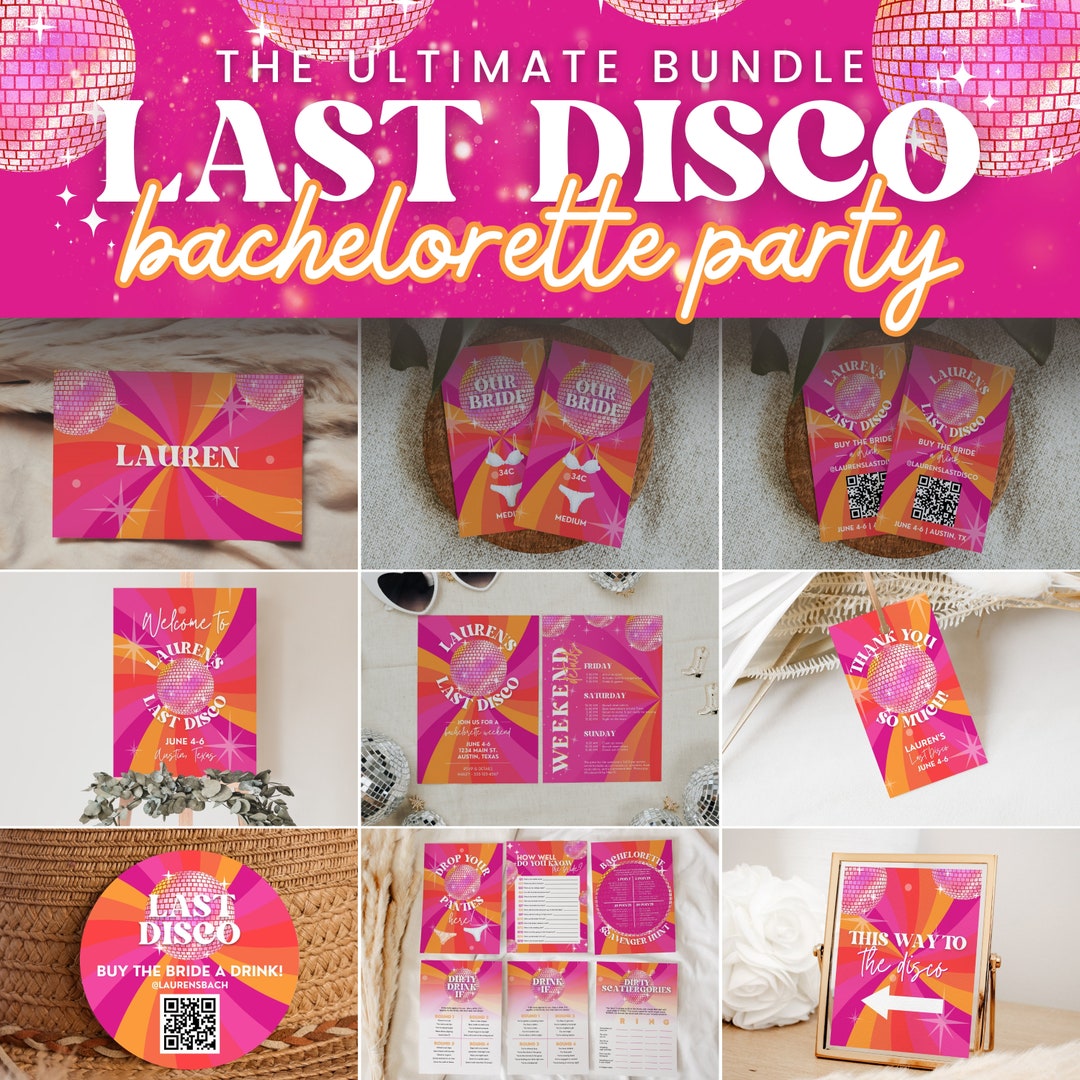 Last Disco Bachelorette Party Bundle With Editable Templates for Retro ...