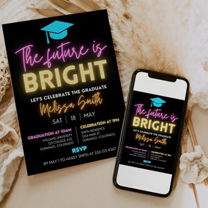 Neon Graduation Party Invitation Template for Glow in the Dark Grad ...