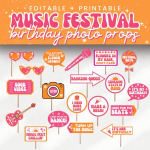 Music Festival Birthday Party Printable Photo Booth Props for Groovy ...