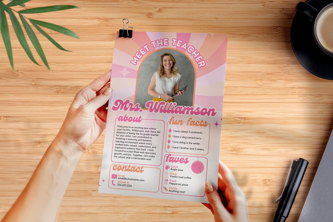 Groovy Teacher About Me Meet the Teacher Template, Pink Retro Groovy ...