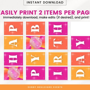 Disco Happy Birthday Party Printable Banner Decorations for Retro ...