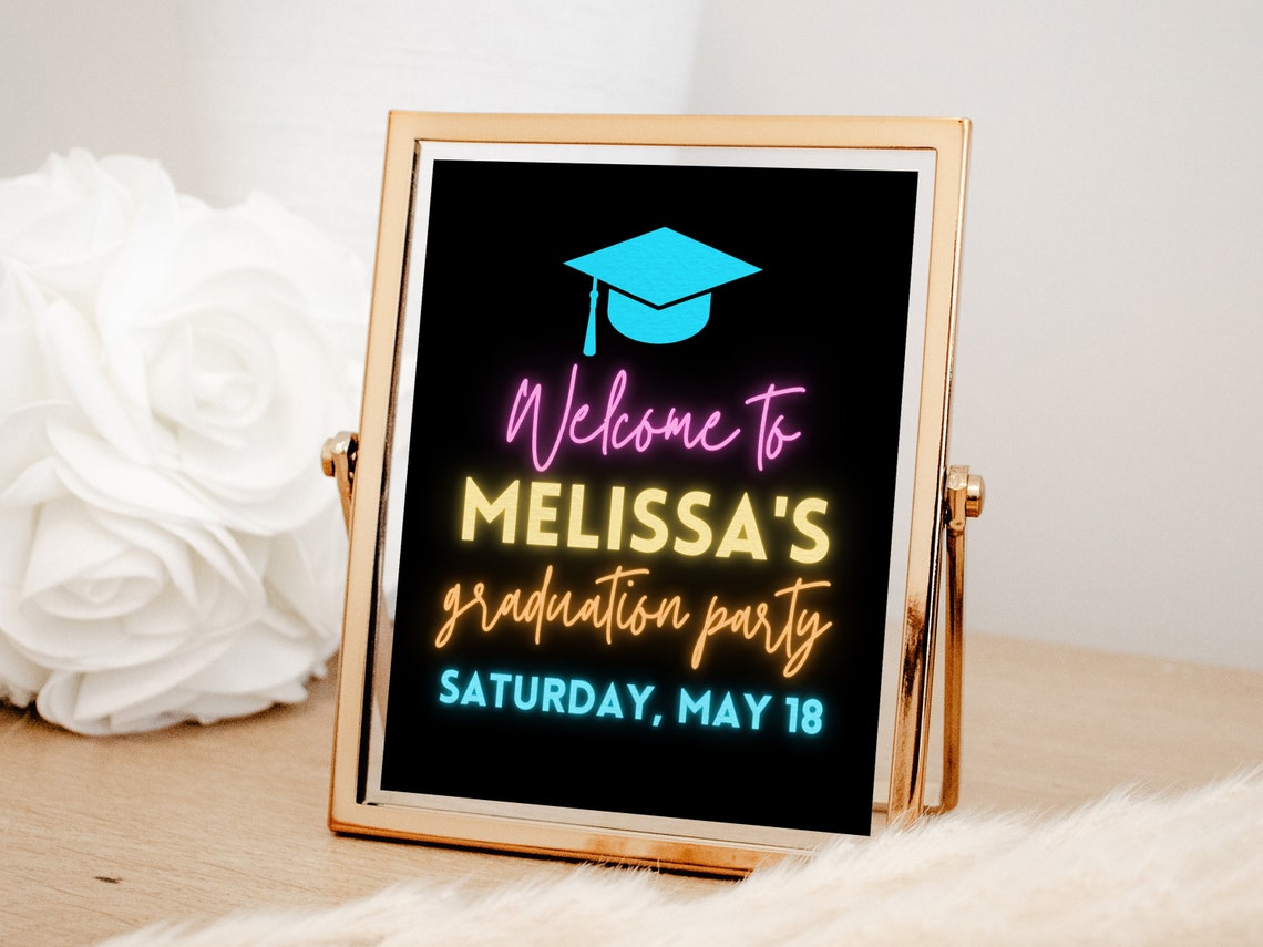 Neon Graduation Party Welcome Sign Template for Glow in the Dark Grad ...