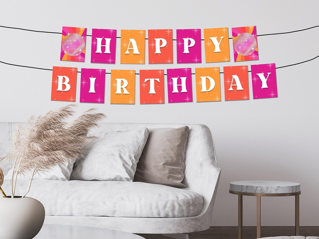 Disco Happy Birthday Party Printable Banner Decorations for Retro ...