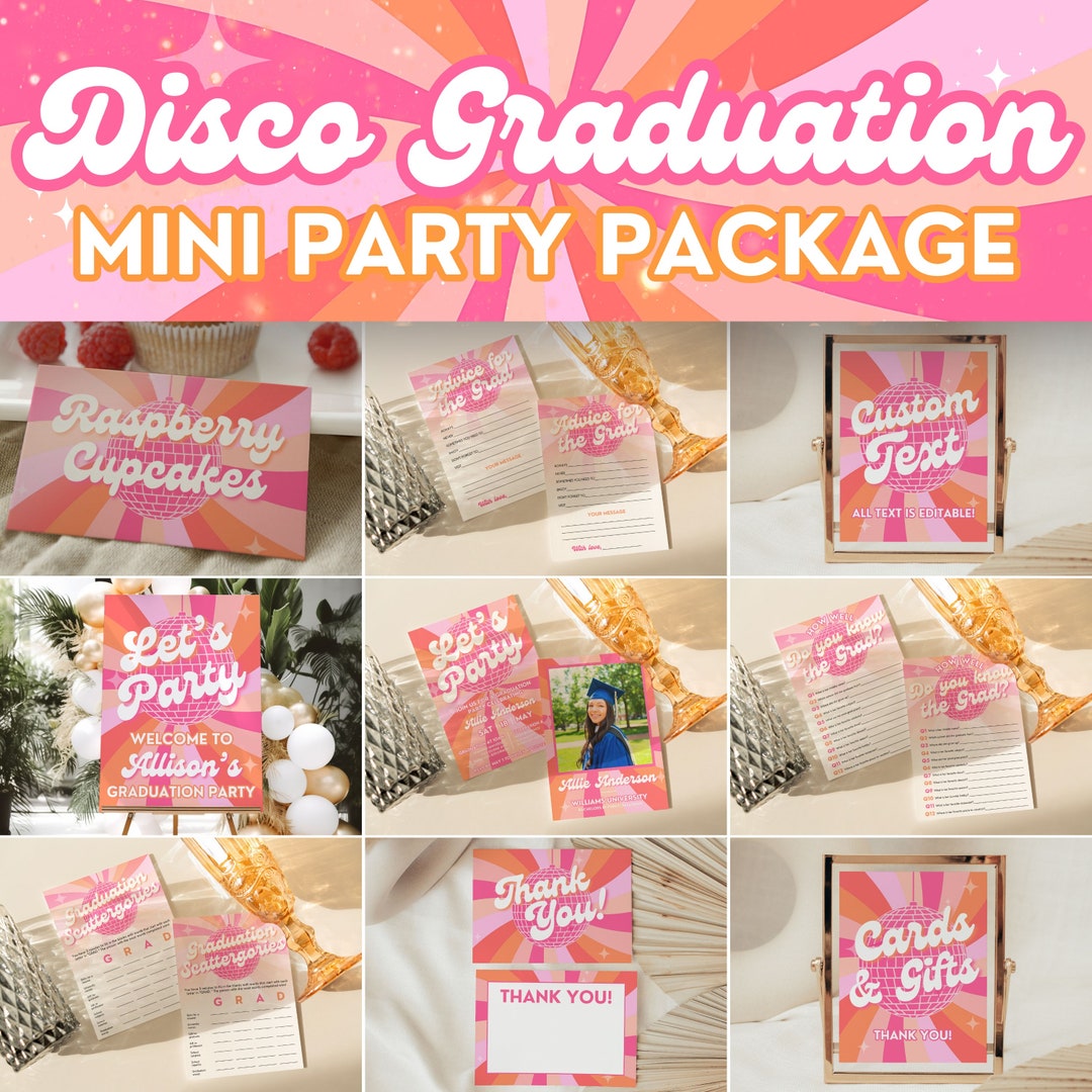 Disco Graduation Party Bundle, Graduation Disco Grad Party Invite, Pink ...