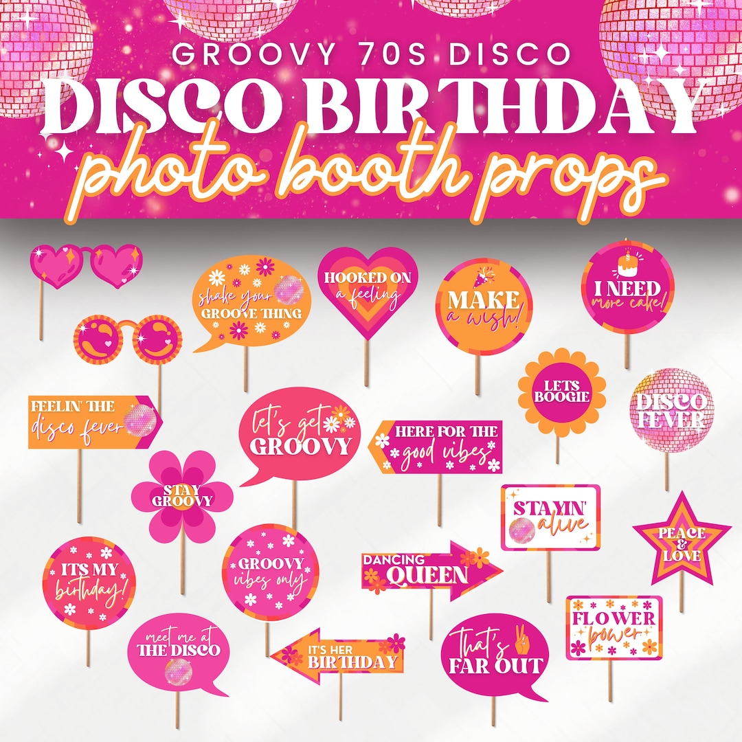 Disco Birthday Party Printable Photo Booth Props for Retro & Groovy 70s ...