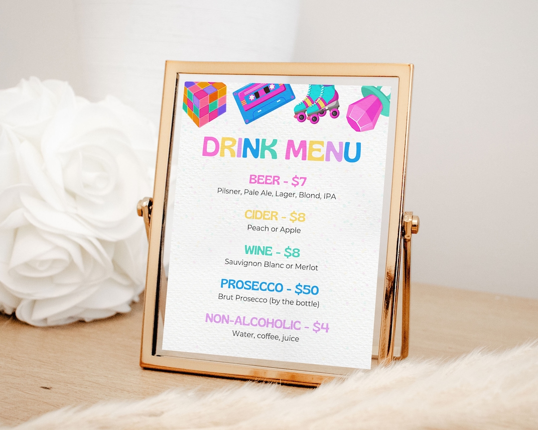 90s School Fundraiser Drink Menu Template for Retro 90s Theme Silent ...