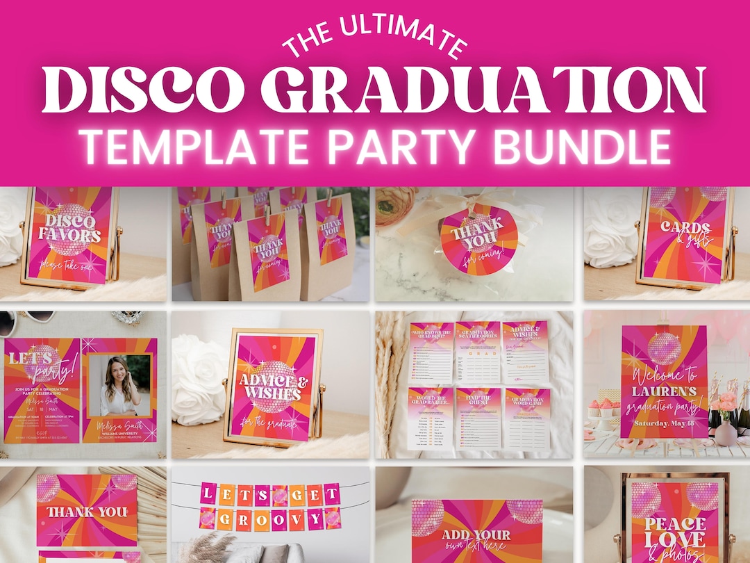 Disco Graduation Party Bundle of Editable Templates for Retro - Etsy