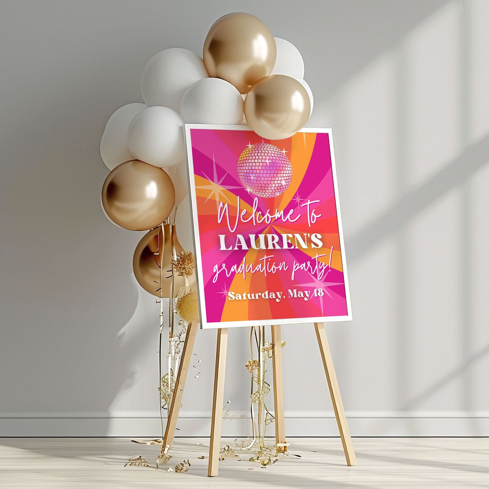 Disco Graduation Party Welcome Sign Template for Retro & Groovy 70s ...