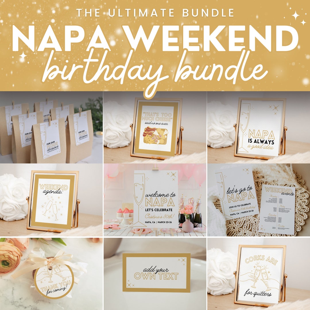 Napa Valley Birthday Weekend Bundle of Editable Templates for Champagne ...