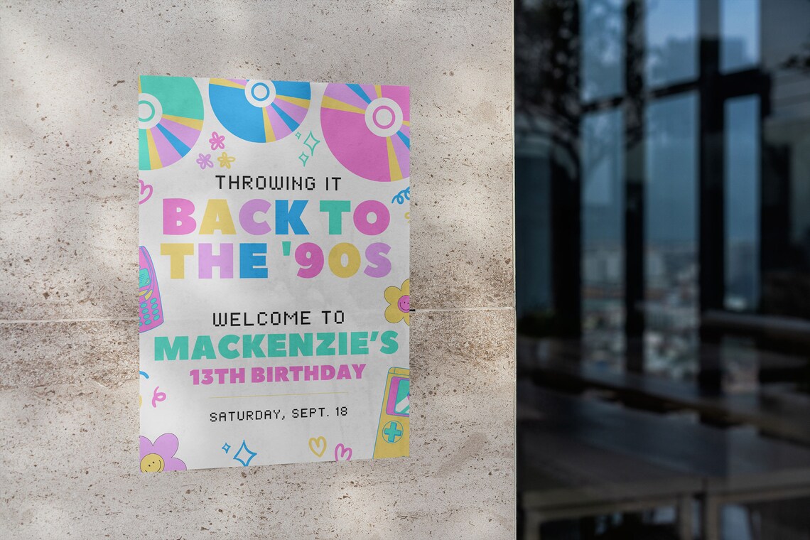 90s Welcome Sign for 90s Birthday Decorations, 90s Retro Birthday Party ...