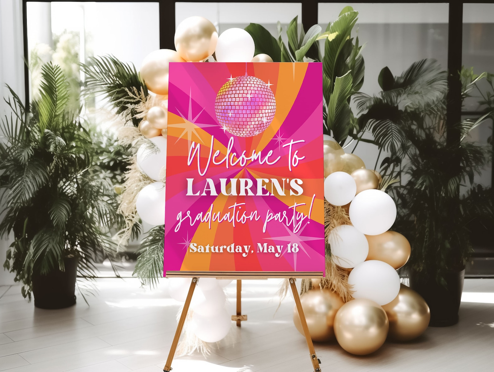 Disco Graduation Party Welcome Sign Template for Retro & Groovy 70s ...