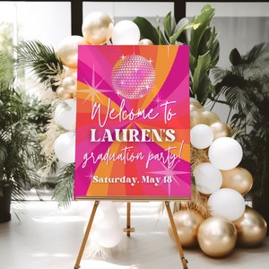 Disco Graduation Party Welcome Sign Template for Retro & Groovy 70s ...