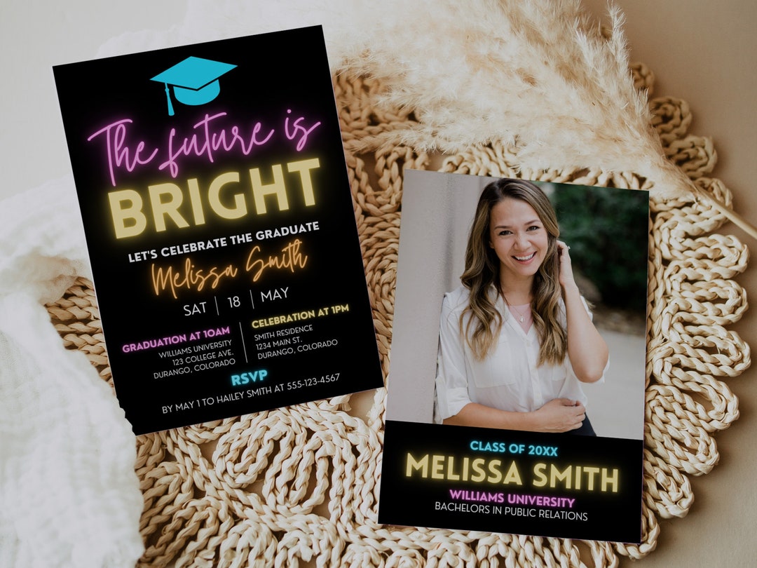 Neon Graduation Party Invitation Template for Glow in the Dark Grad ...