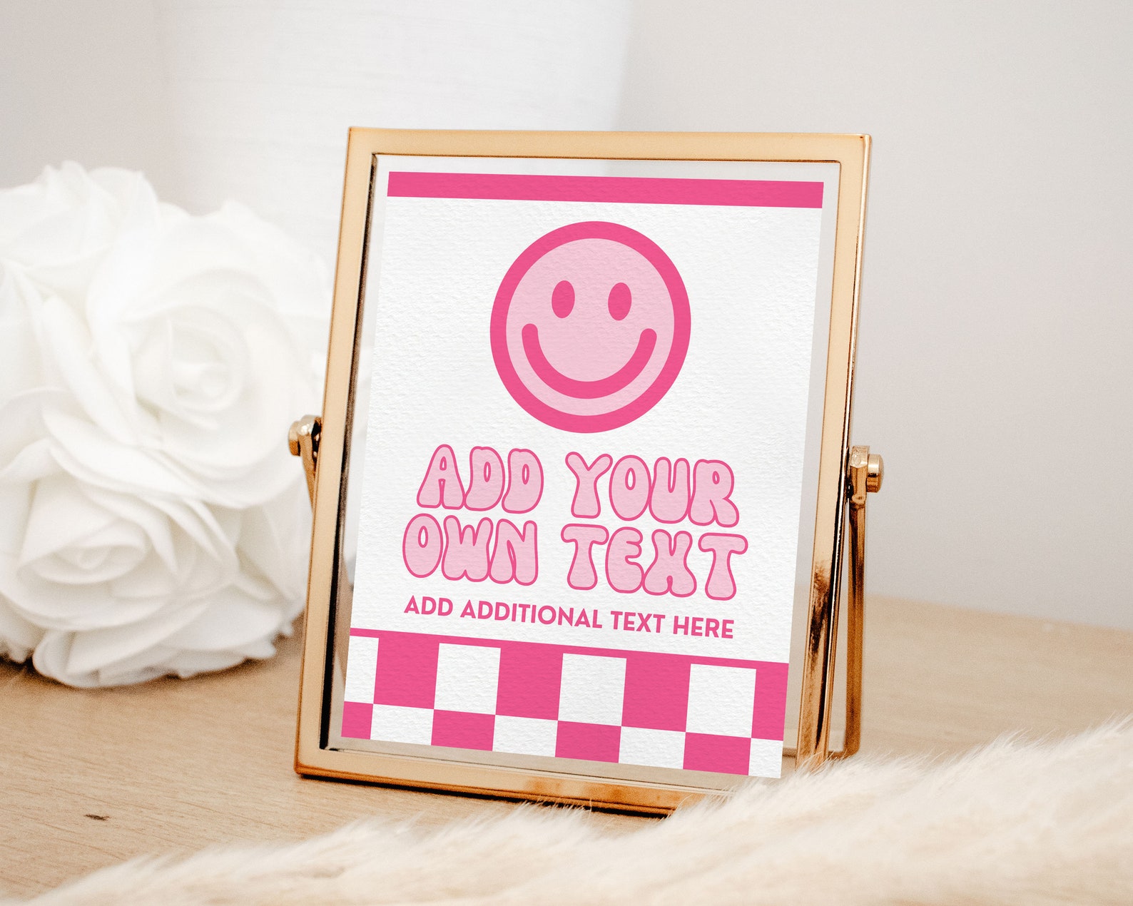 Custom Sign for Preppy Pink Smile Face Birthday Decorations, Retro ...