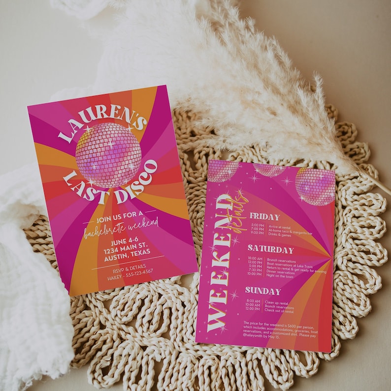Last Disco Bachelorette Party Invitation With Itinerary Template for ...