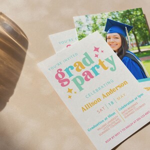 Colorful Graduation Party Invitation Template Retro Graduation Party ...