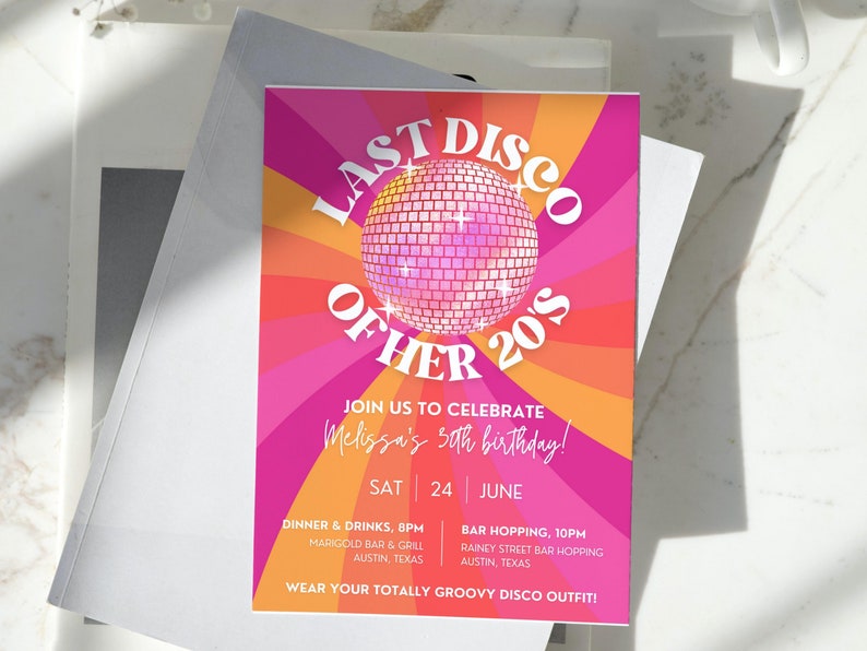 30th Disco Birthday Party Invitation Template for Retro & Groovy 70s ...
