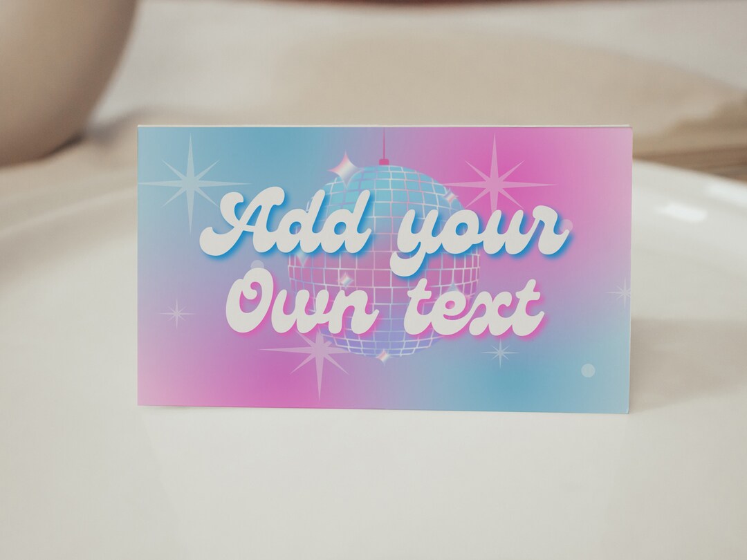 Disco Party Foldable Food Label Tent Card or Name Place Card Template ...