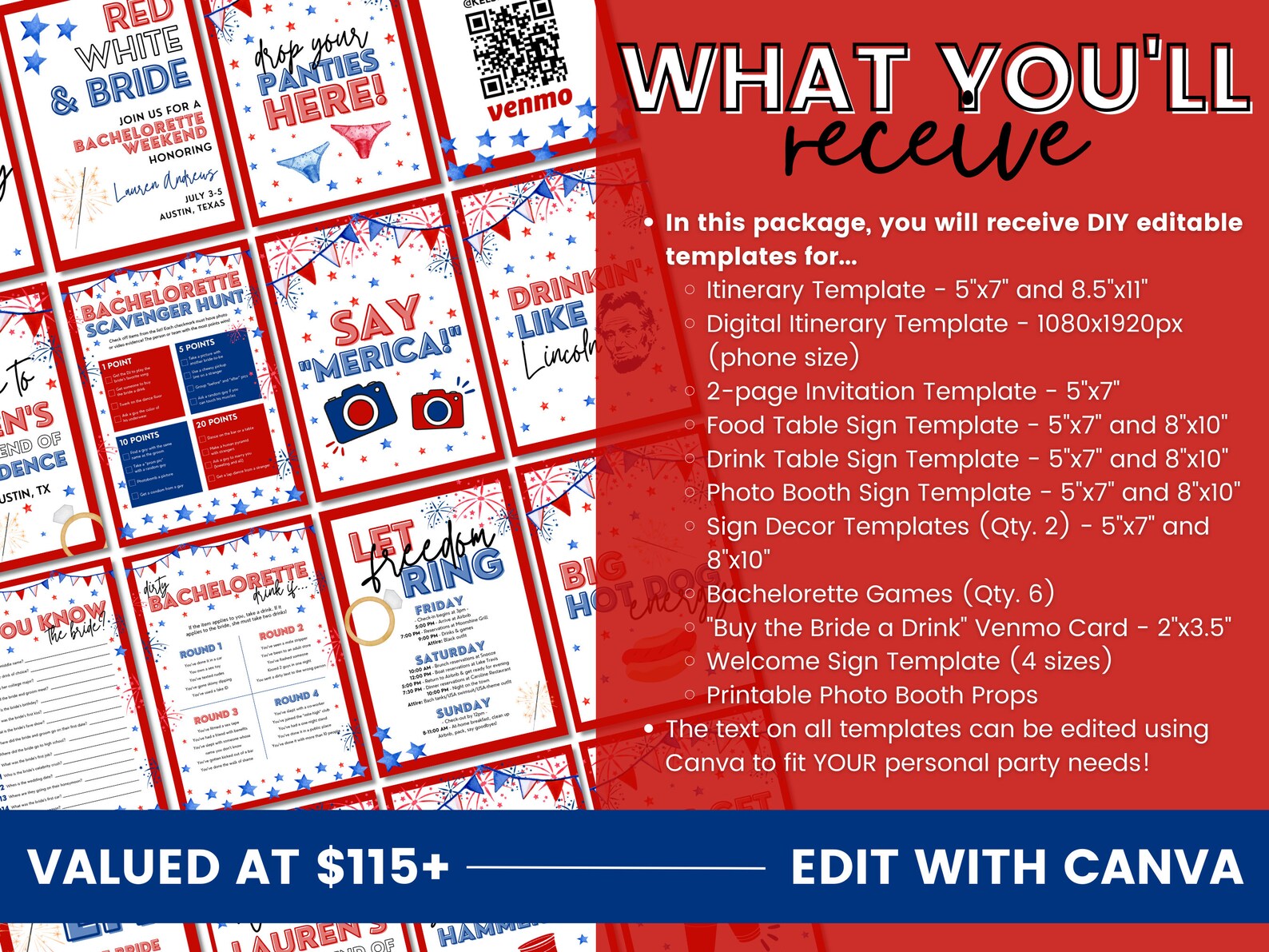 Fourth of July Bachelorette Party Bundle Templates 4th of - Etsy