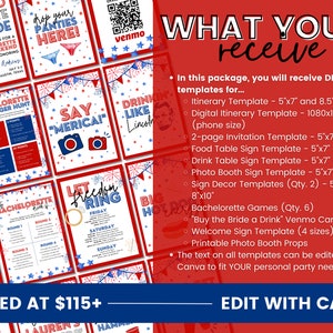 Fourth of July Bachelorette Party Bundle Templates 4th of - Etsy