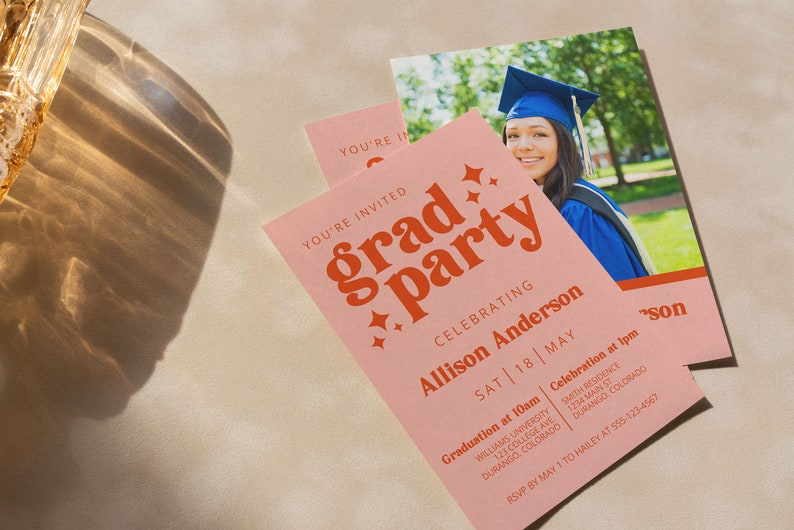 Retro Graduation Party Invite Simple Graduation Announcement Modern ...