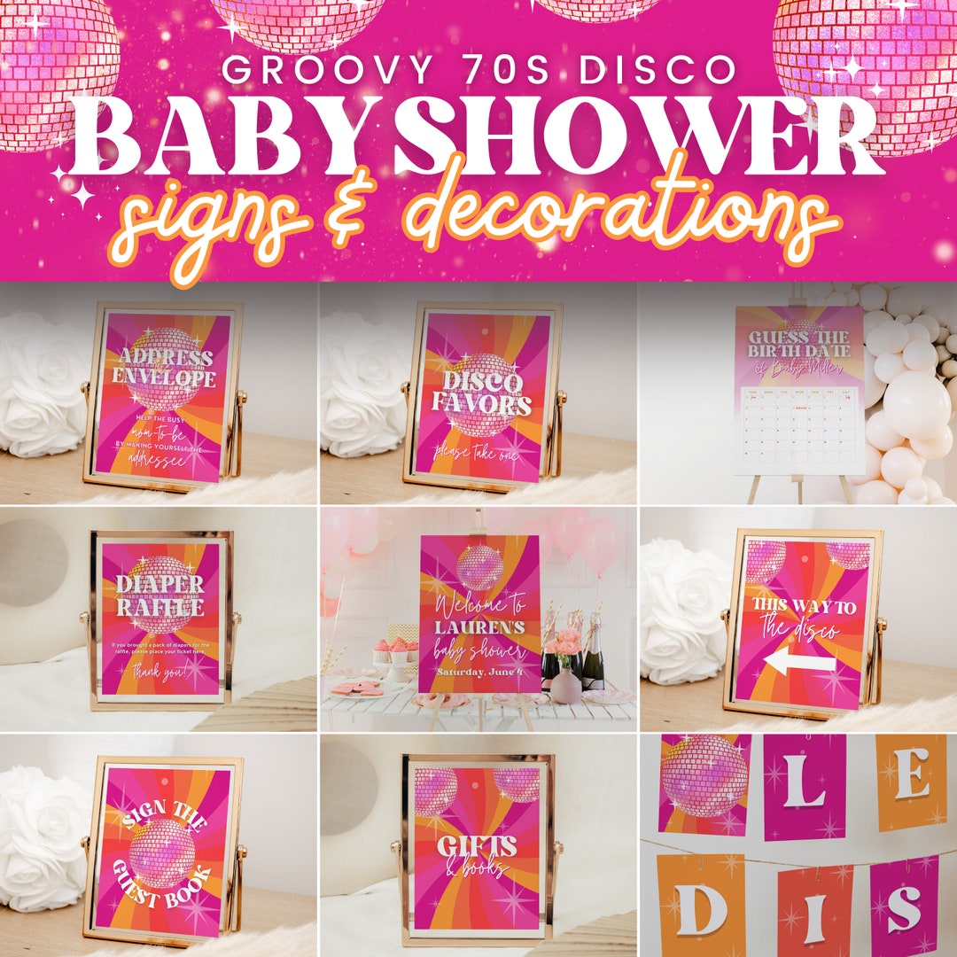 Disco Baby Shower Printable Sign Bundle for Retro and Groovy 70s ...