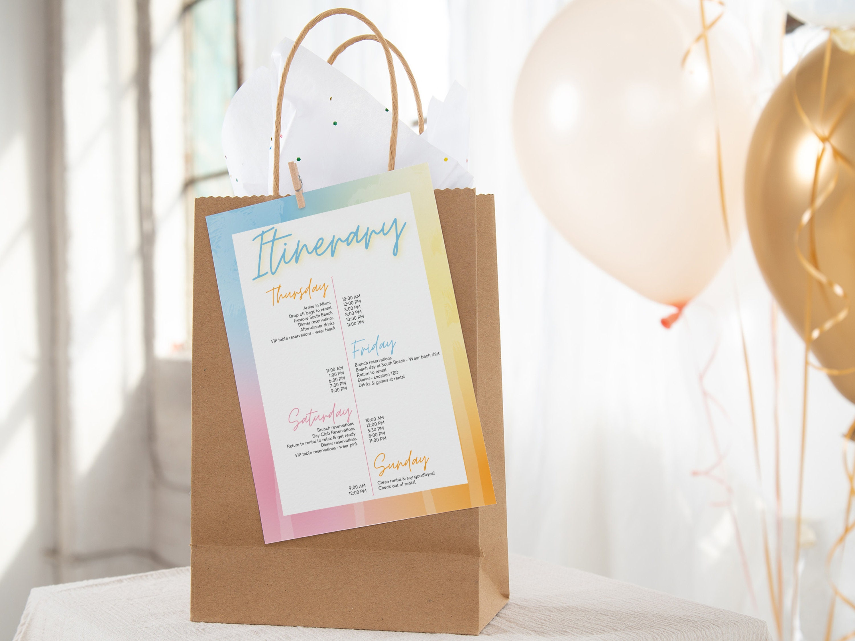 Colorful Miami Bachelorette Party Invitation With Itinerary Template ...