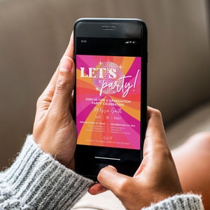 Disco Graduation Party Invitation Template for Retro & Groovy 70s Grad ...