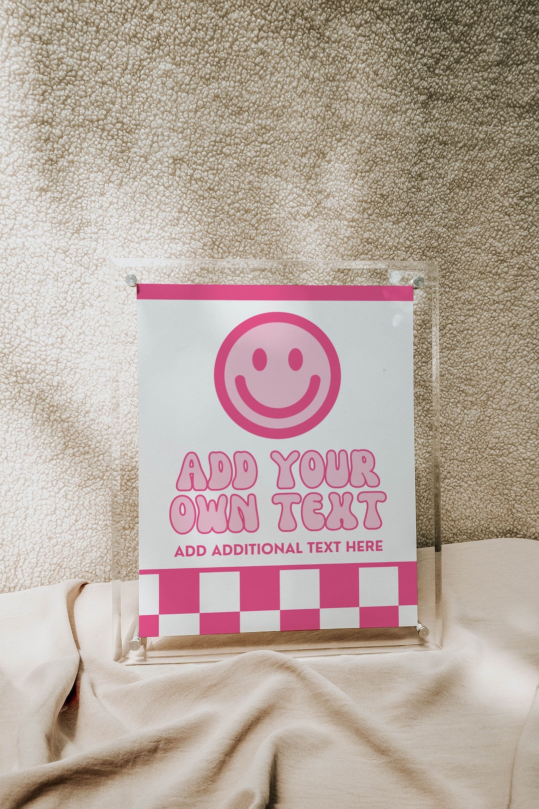 Custom Sign for Preppy Pink Smile Face Birthday Decorations, Retro ...