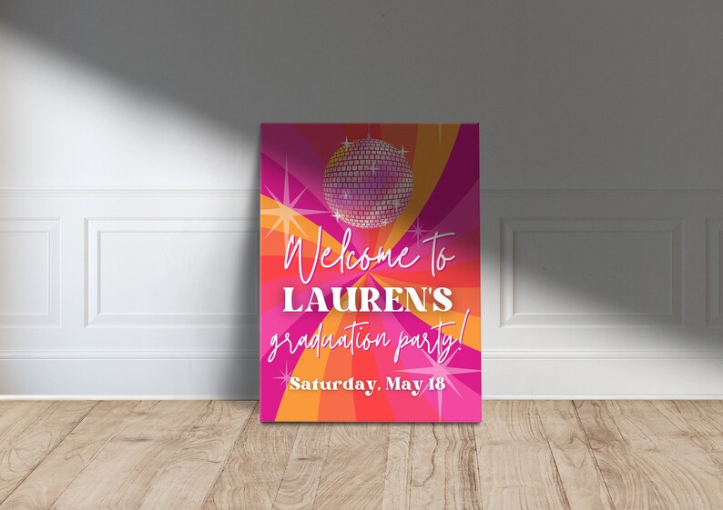 Disco Graduation Party Welcome Sign Template for Retro & Groovy 70s ...