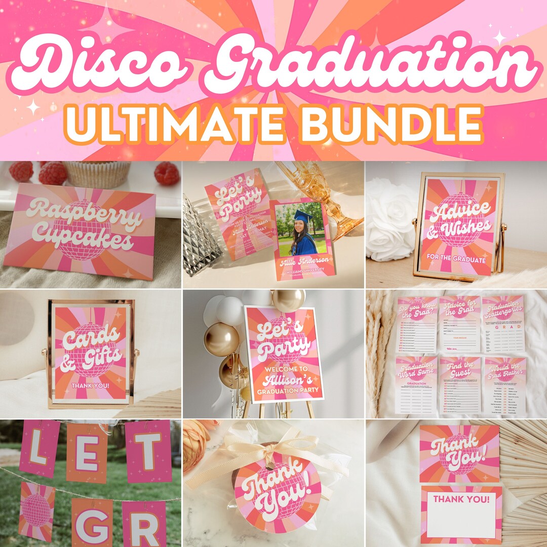 Disco Graduation Party Bundle, Graduation Disco Grad Party, Pink Orange ...