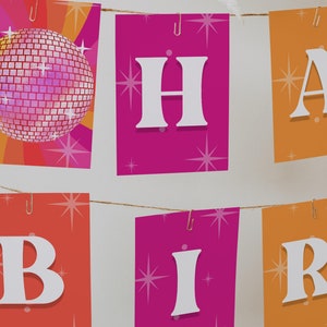 Disco Happy Birthday Party Printable Banner Decorations for Retro ...