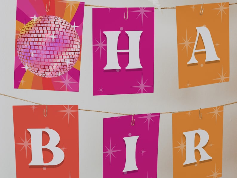 Disco Happy Birthday Party Printable Banner Decorations for - Etsy