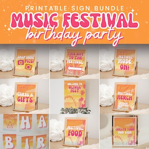 Music Festival Birthday Party Sign Bundle With Retro Printable ...