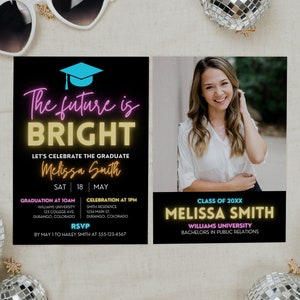 Neon Graduation Party Invitation Template for Glow in the Dark Grad ...