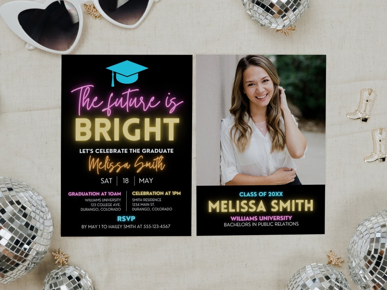 Neon Graduation Party Invitation Template for Glow in the Dark Grad ...