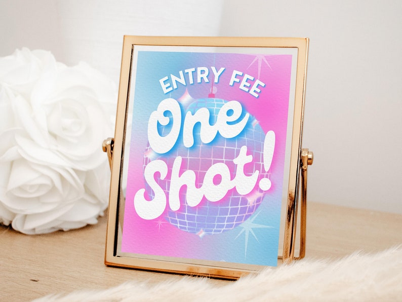 Disco Party Entry Fee One Shot Sign for Retro 21st or 30th Birthday ...