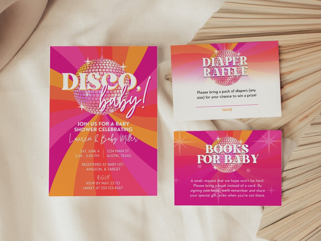 Disco Baby Shower Invite, Retro Lets Disco Baby Invitation Suite ...