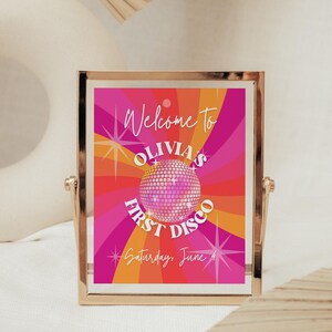 First Disco Birthday Party Welcome Sign Template for Retro & Groovy 70s ...