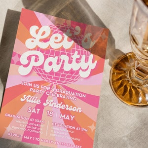 Disco Graduation Party Invitation Disco Grad Party Invite Groovy ...
