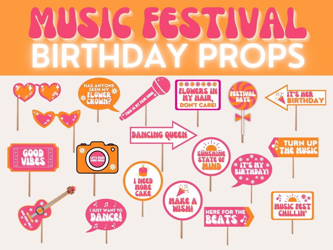 Music Festival Birthday Party Printable Photo Booth Props for - Etsy