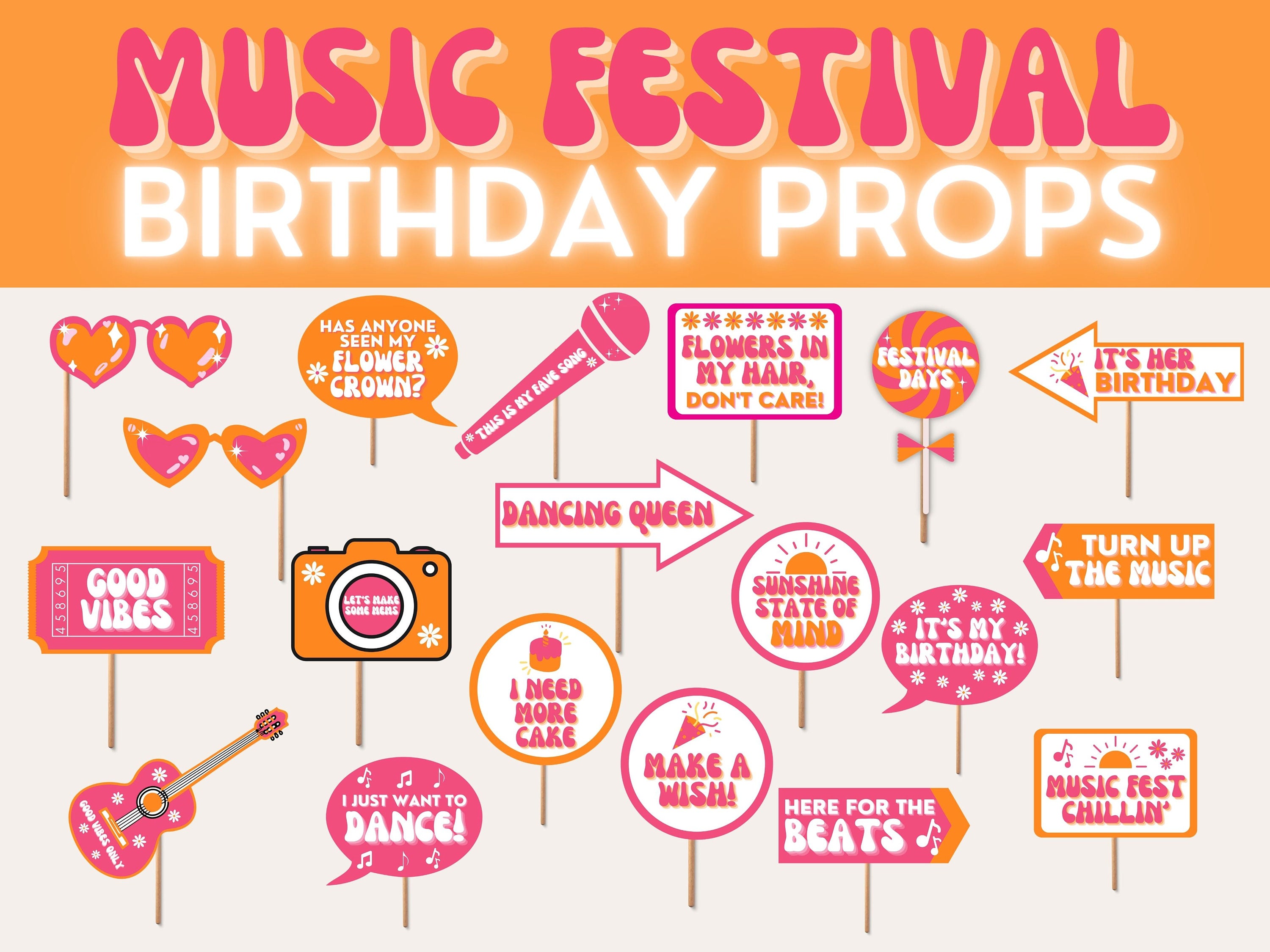Music Festival Birthday Party Printable Photo Booth Props for - Etsy