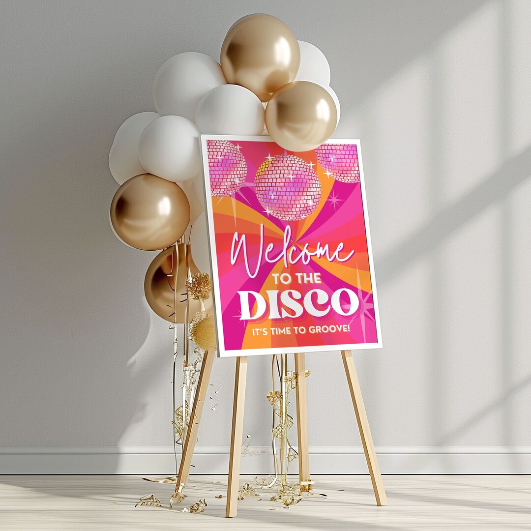 Disco Welcome Sign, 70s Welcome Sign Disco Party Sign, Disco Birthday ...