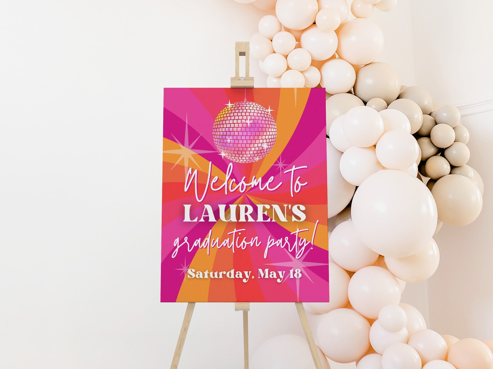 Disco Graduation Party Welcome Sign Template for Retro & Groovy 70s ...