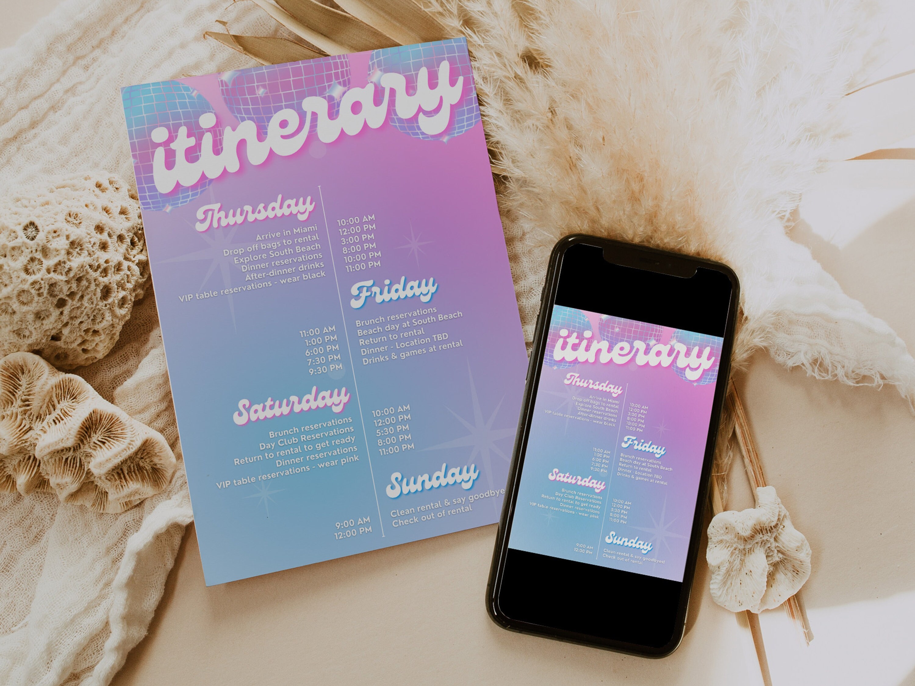 Retro Last Disco Bachelorette Party Itinerary Template for Groovy 70s ...