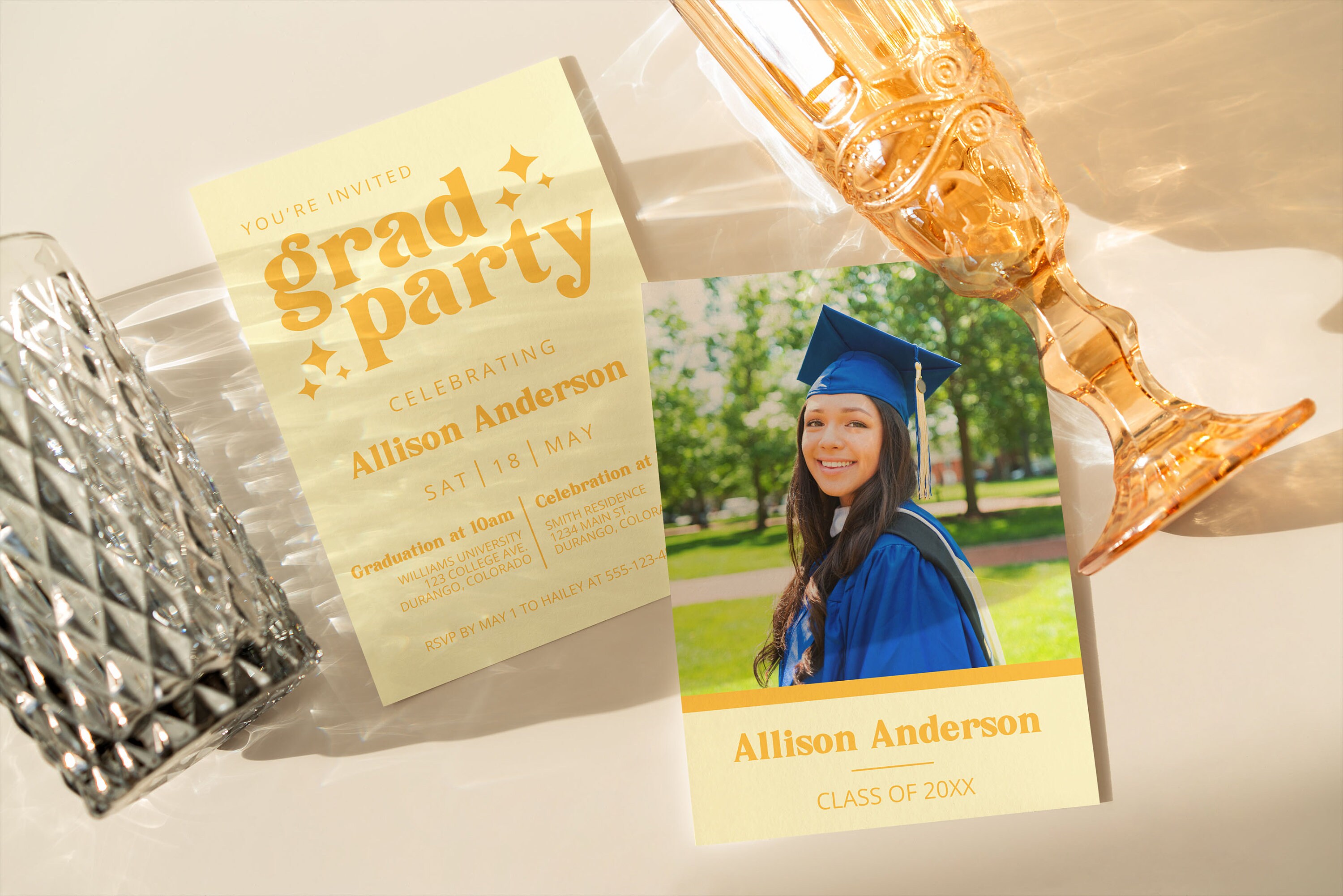 Yellow Graduation Party Invite Retro Graduation Announcement Modern ...