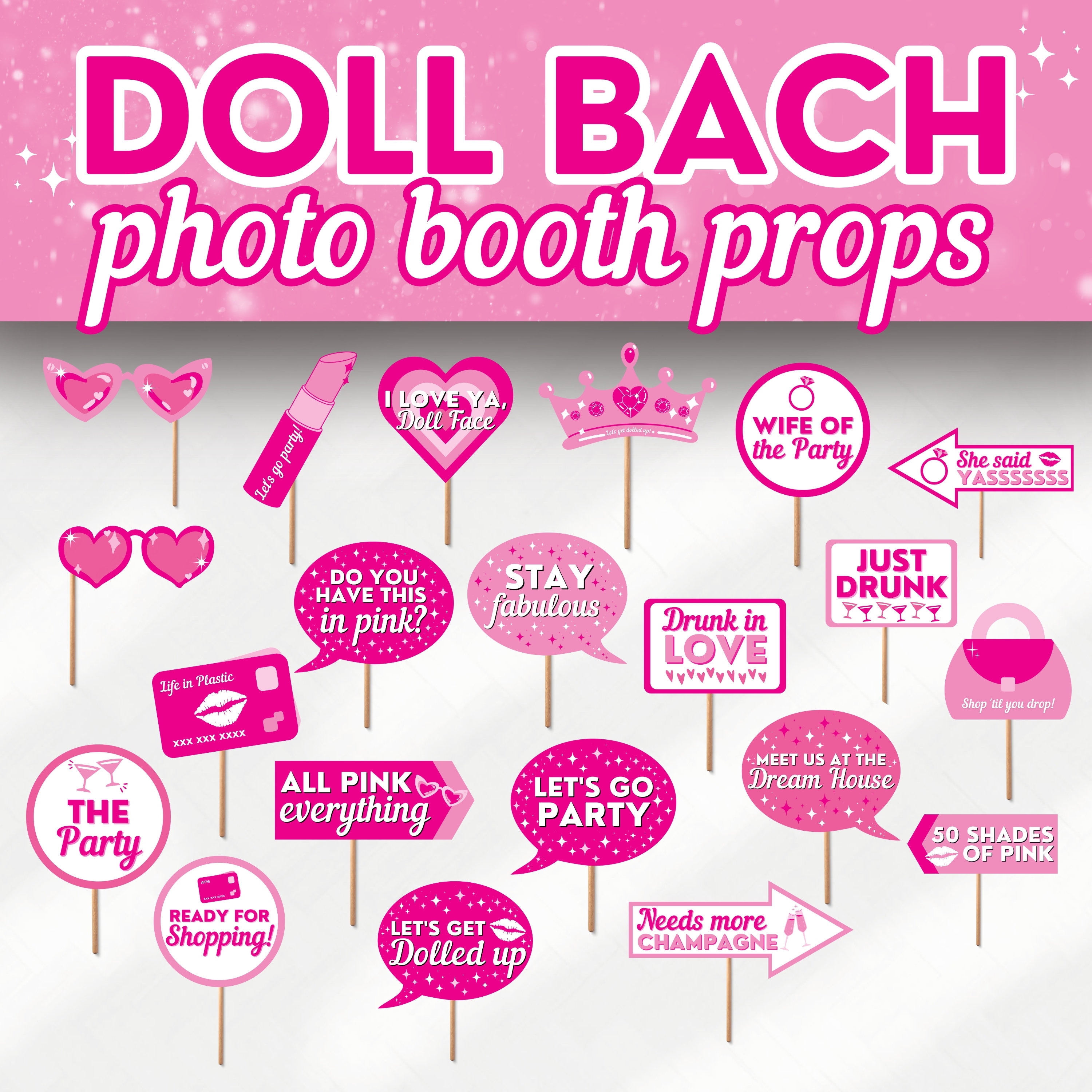 Hot Pink Glitter Bachelorette Party Photo Booth Props Printable, Let's ...